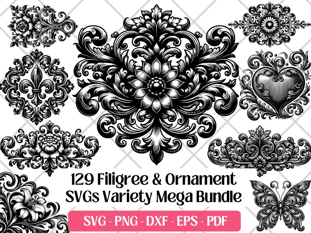 Baroque Filigree SVG Bundle · Ornate Swirls Flourishes Clipart PNG PDF ...