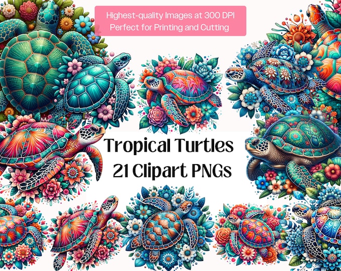 10 Cute Turtle With Sea Digital Clipart, Cute Turtle Illustration ...