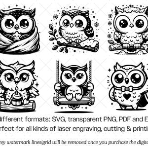Cute Baby Owl SVG Bundle, Cutting Files, Vector Art, PNG Eps Pdf, Laser ...