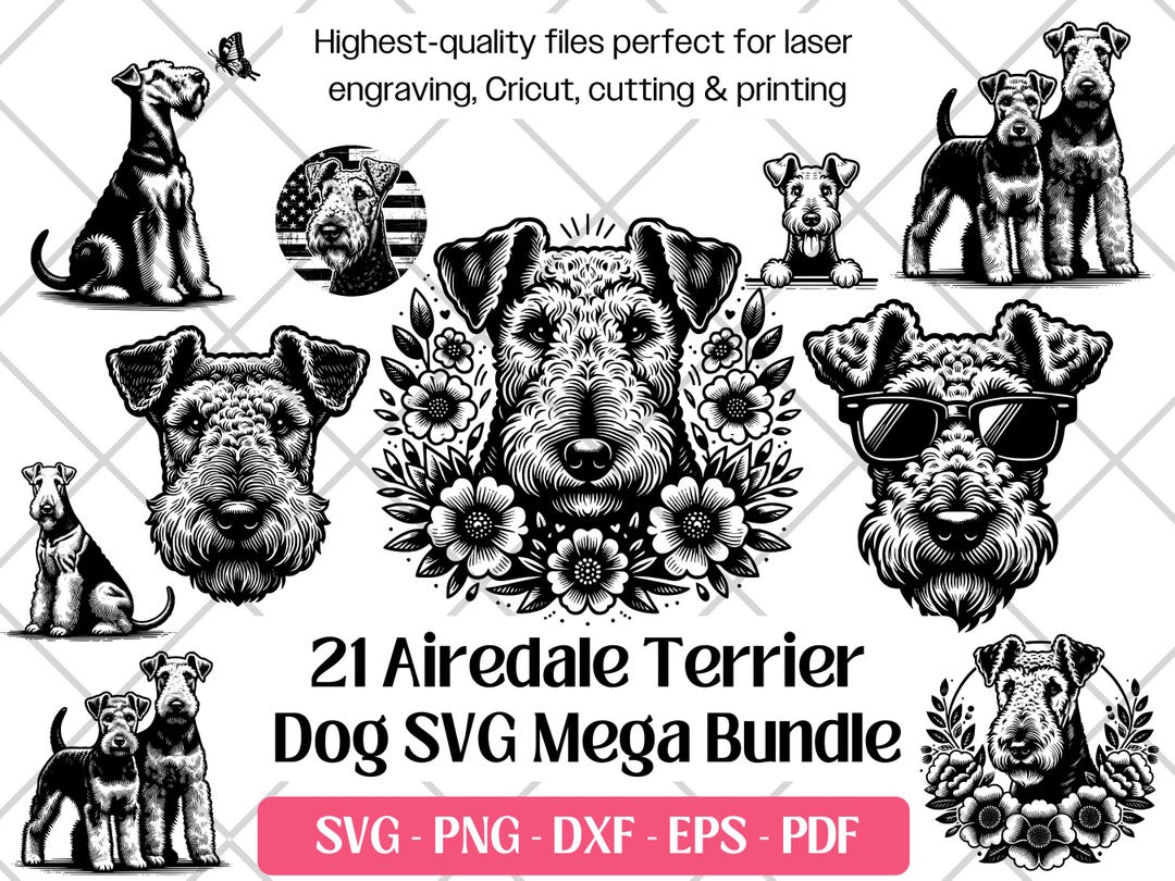 Airedale Terrier SVG Bundle · Hunting Dog Breed Clipart PNG PDF ...