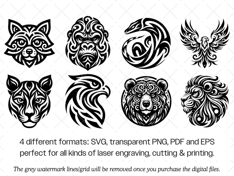 Tribal Animal SVG Bundle, Tattoo Designs Clipart Png Laser Engraving ...