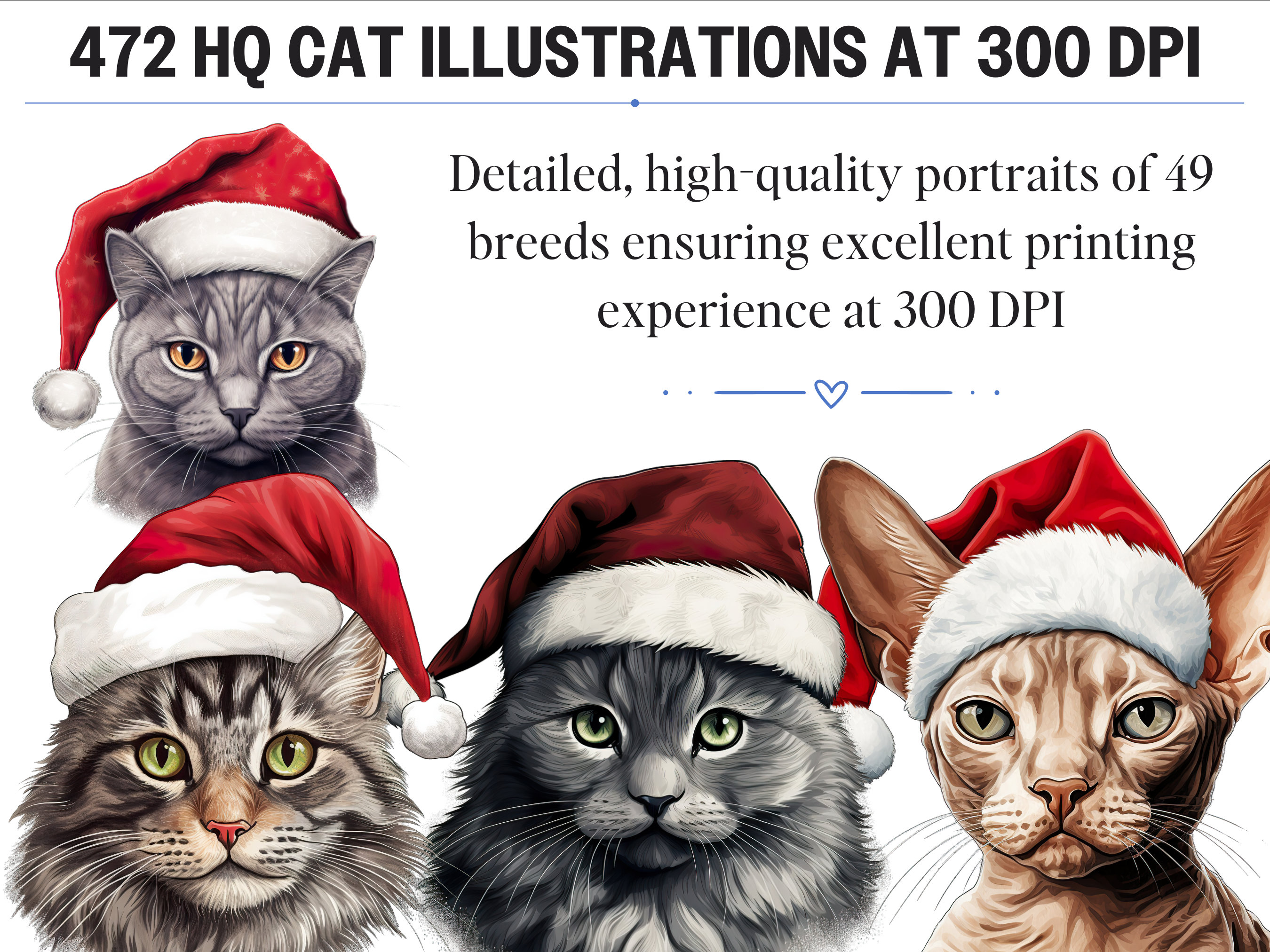 Christmas Cats, 472 Santa Cats and Kittens PNG Clipart Bundle 49 Breeds ...