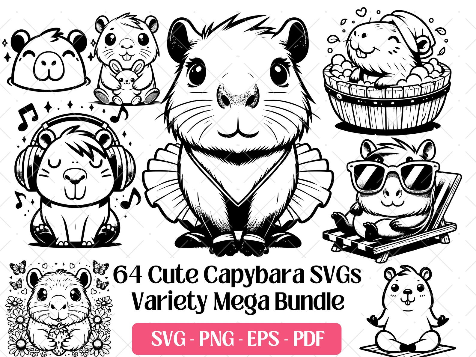 Capybara SVG Bundle · Cute Cartoon Funny Animal Capybara Design Clipart ...