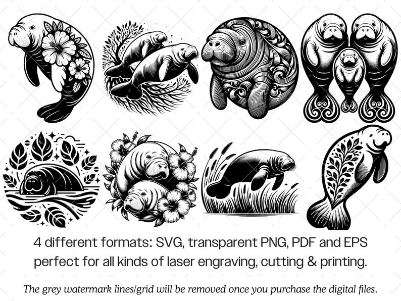 Manatee SVG Bundle, Sea Cow Clipart Png, Laser Cutting Engraving Files ...
