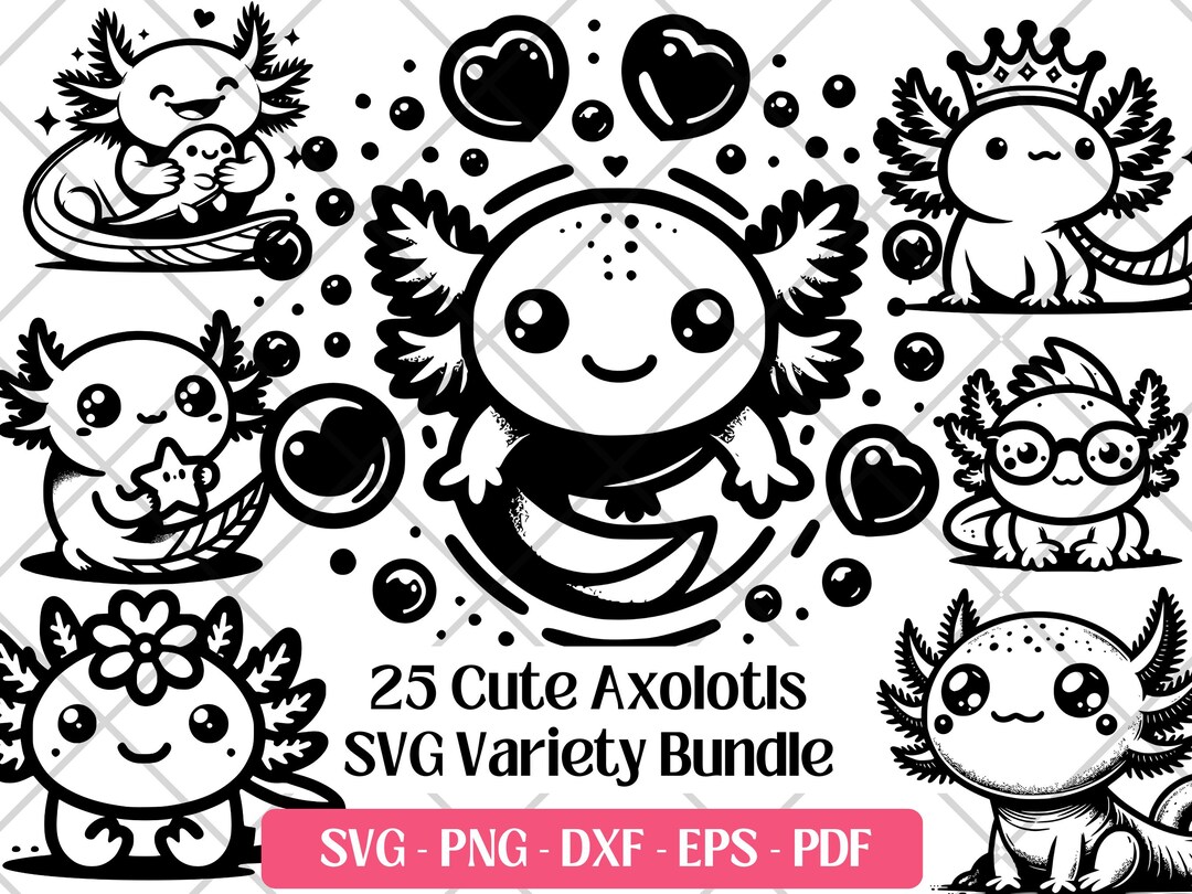 Axolotl SVG Bundle, Cutting Laser Engraving Files, Vector Art PNG, DXF ...