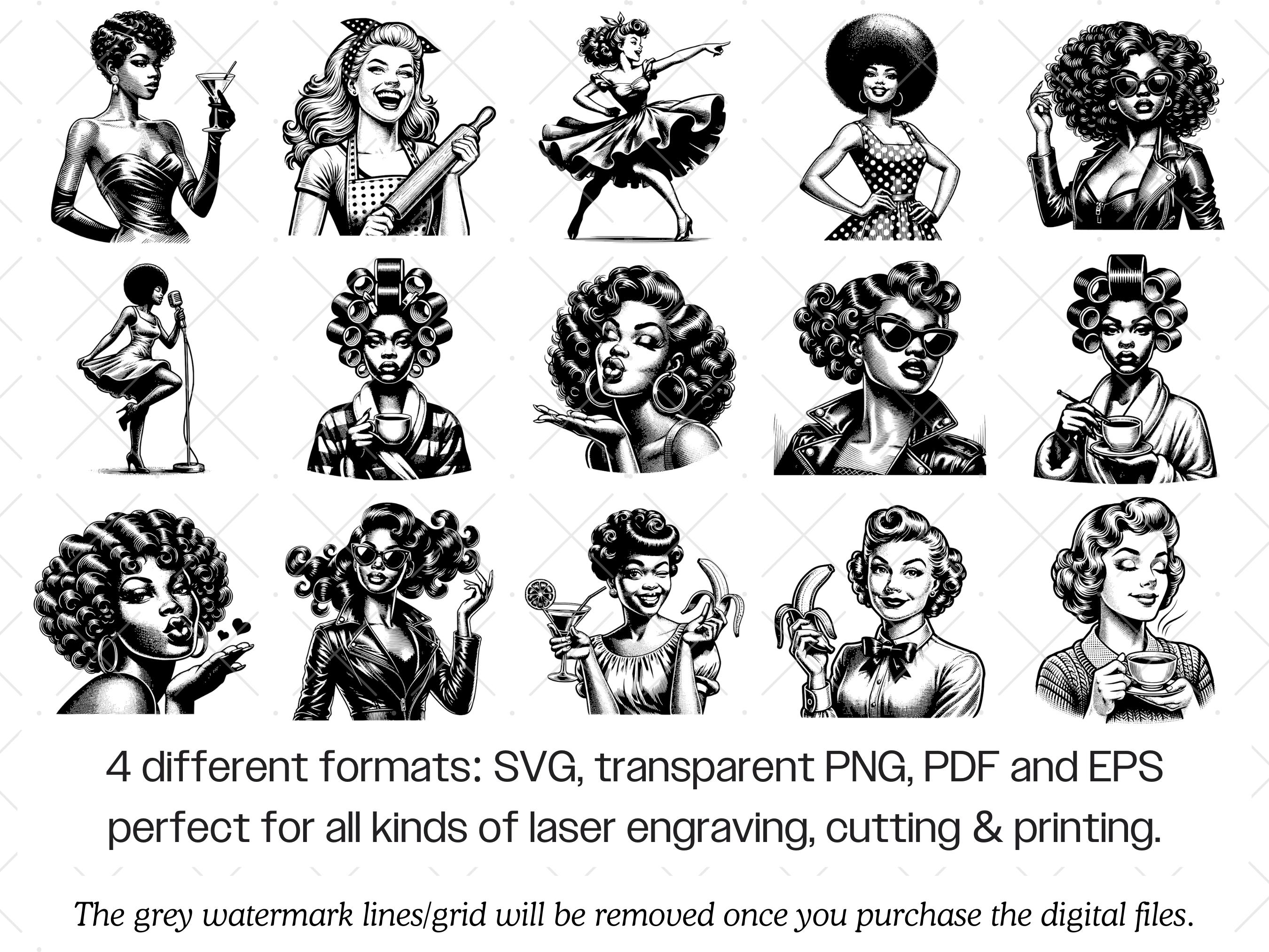 Retro Women SVG Bundle · Vintage 50s 60s Pin up Housewife Retro Design ...