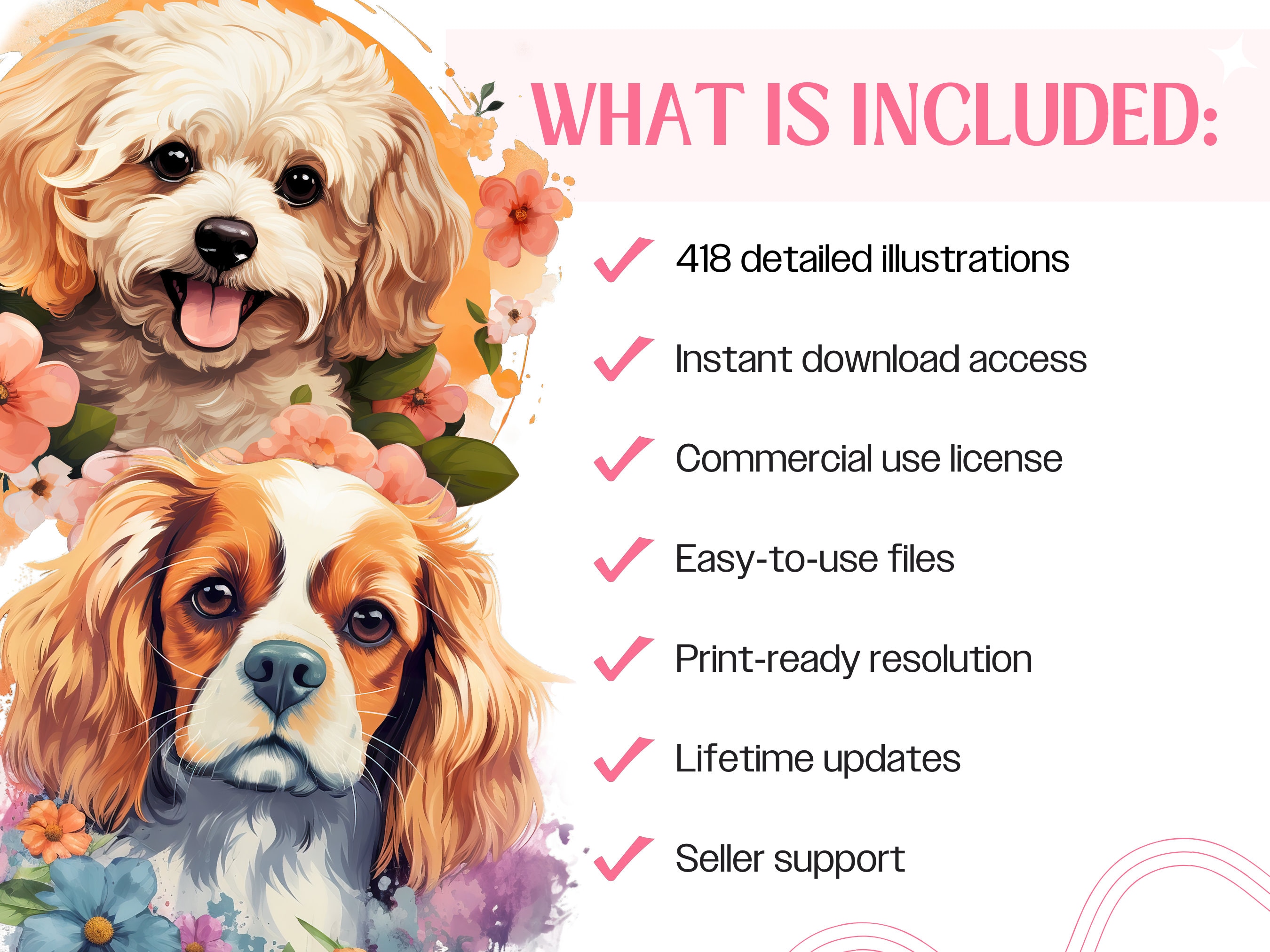 Floral Watercolor Dog Portraits 418 Watercolor Dog Clipart Bundle 107 ...