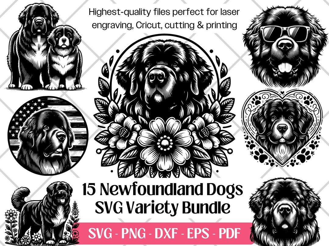 Newfoundland Dog SVG Bundle · Newfie Giant Fluffy Clipart PNG · Cricut ...