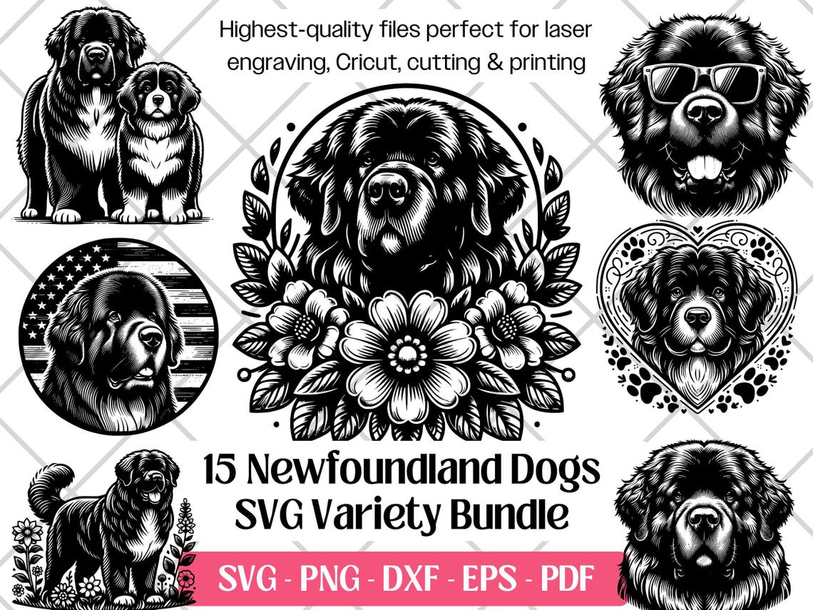 Newfoundland Dog SVG Bundle · Newfie Giant Fluffy Clipart PNG · Cricut ...