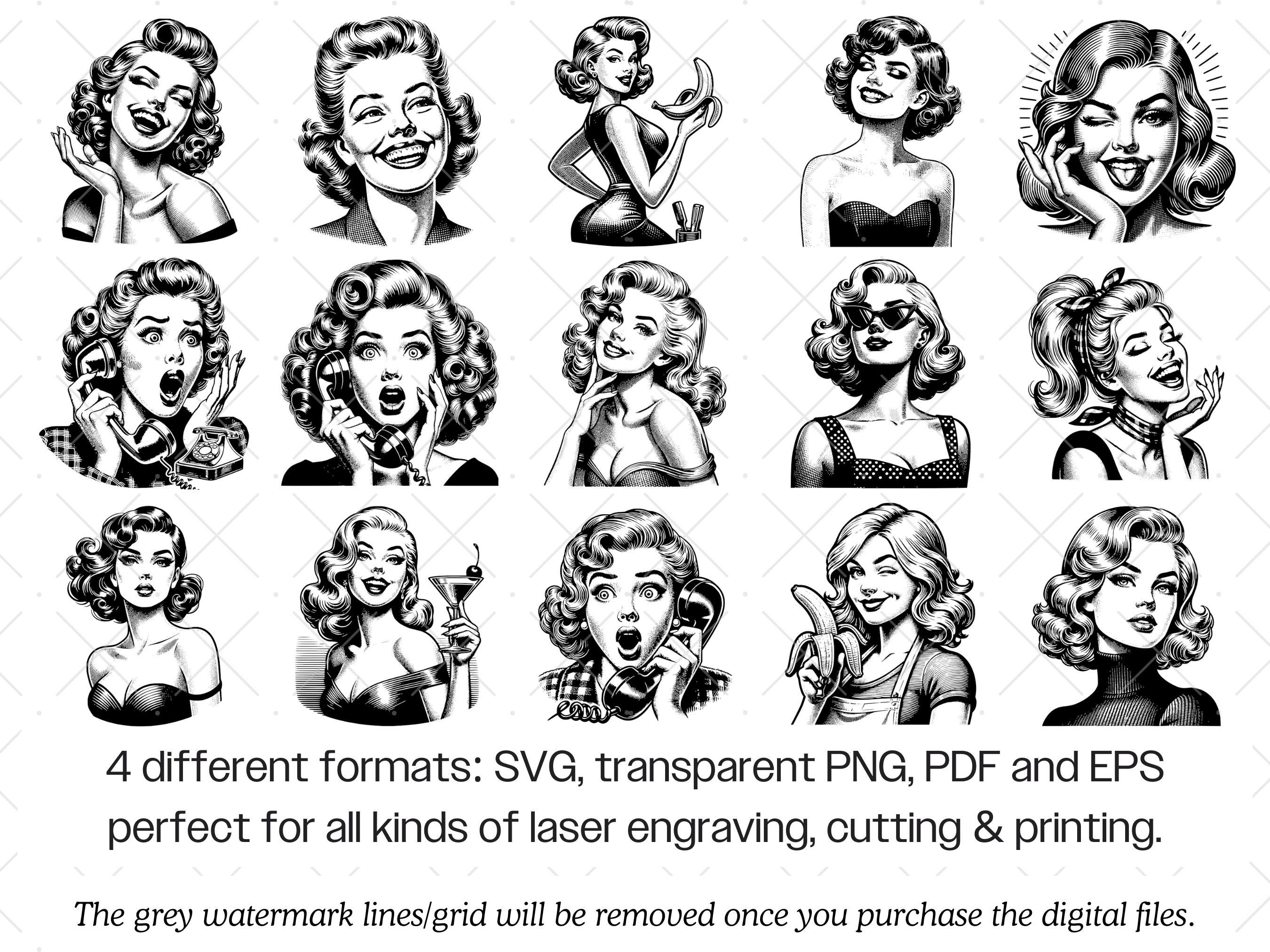 Retro Women SVG Bundle · Vintage 50s 60s Pin up Housewife Retro Design ...