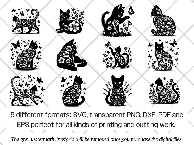 Floral Cat SVG Bundle • Cat and Flower Svg Files Vector Art PNG DXF Eps ...