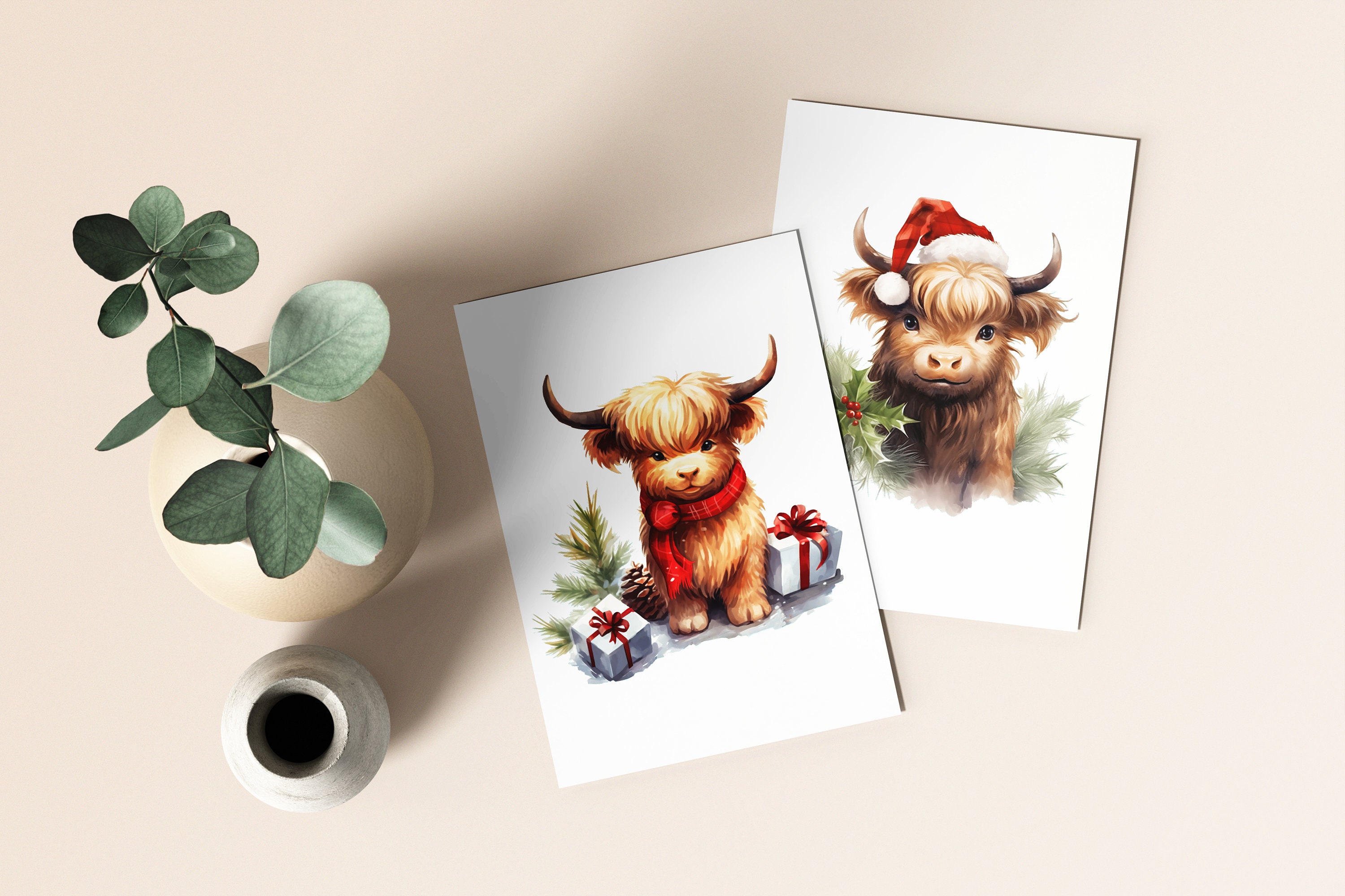 Highland Cow Clipart Bundle 60 Christmas-themed Highland Cow PNG ...