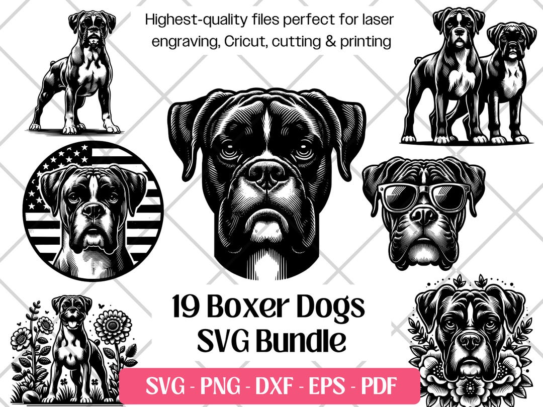 Boxer Dog SVG Bundle, Cute Dog Vector, PNG, DXF, Eps,pdf Cutting and ...