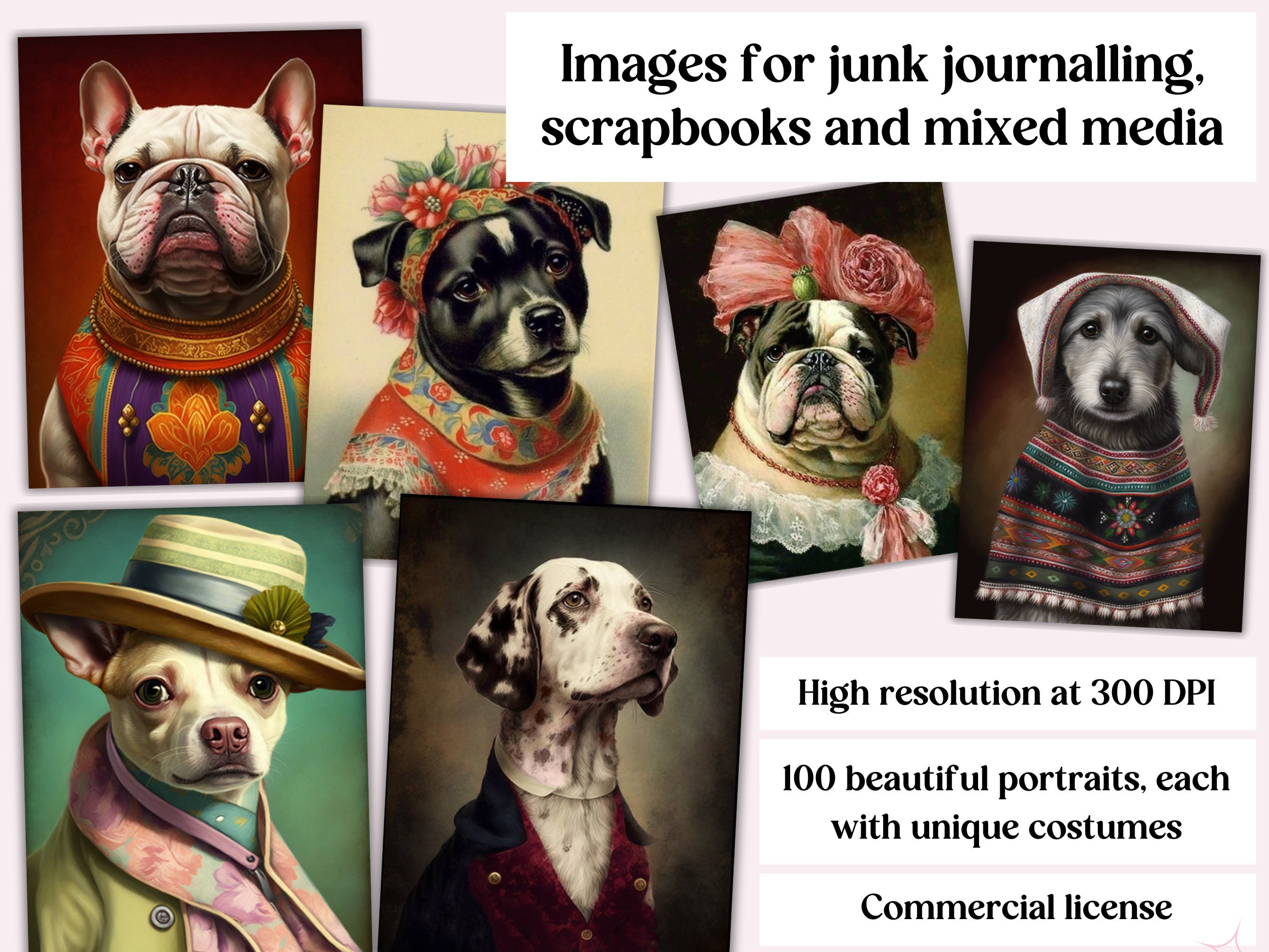Dog Ephemera 100 Vintage Dog Portraits in Costumes Digital Printable ...
