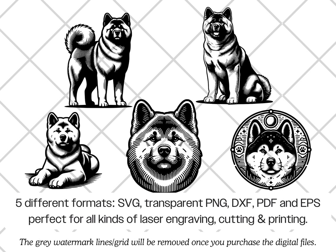 Akita SVG Bundle, Dog Vector, PNG, DXF, Eps, Pdf Cutting and Laser ...