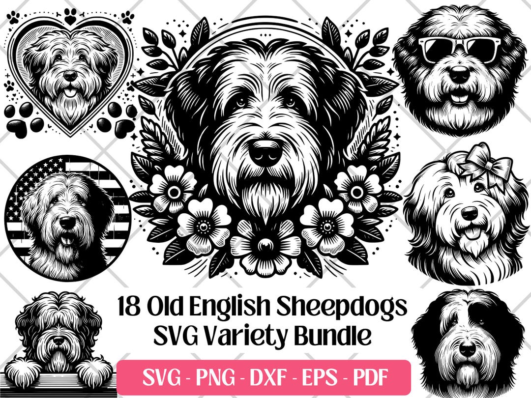 Old English Sheepdog SVG Bundle, Vector Clipart (pdf, Png, Dxf, Eps) - Etsy