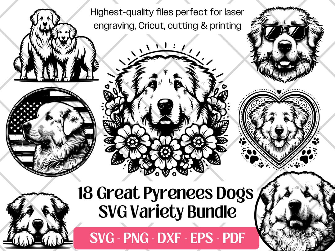 Great Pyrenees Dog SVG Bundle, Vector, PNG, DXF, Eps, Pdf Cutting and ...