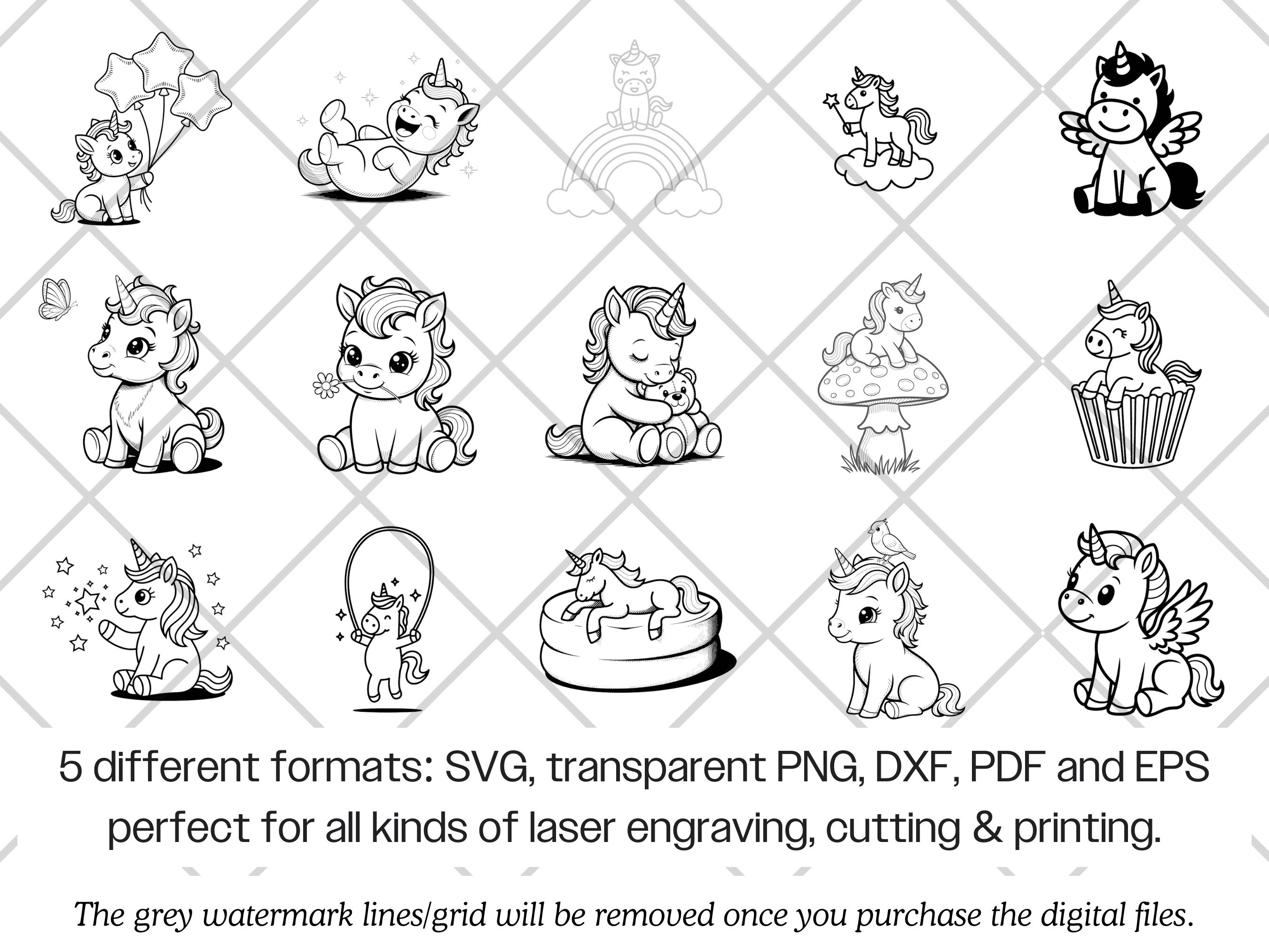 Cute Baby Unicorn SVG Bundle, Cutting Files, Vector Art, PNG, DXF Eps ...
