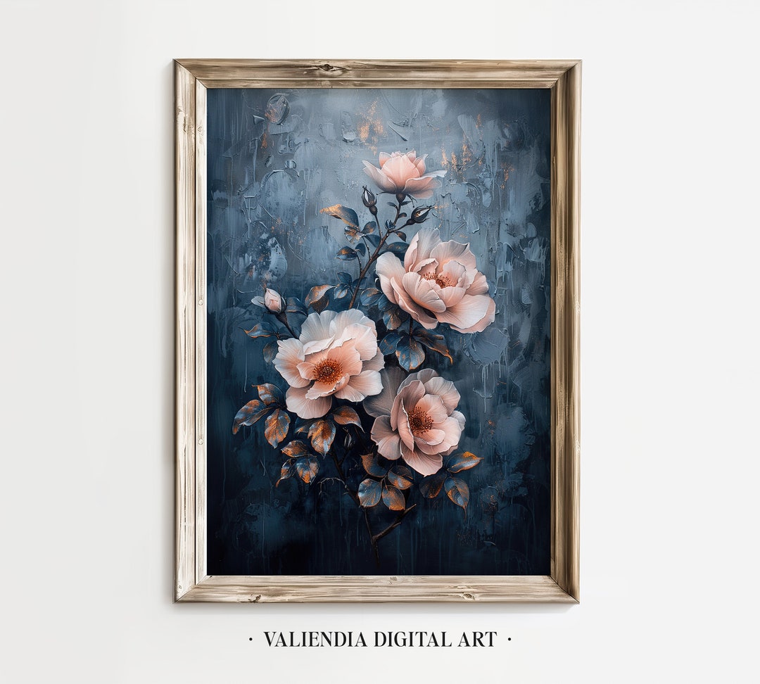 Pink Peonies Wall Art Print, Moody Floral Painting, Pink Peonies on ...