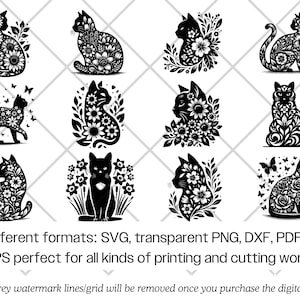 Floral Cat SVG Bundle • Cat and Flower Svg Files Vector Art PNG DXF Eps ...
