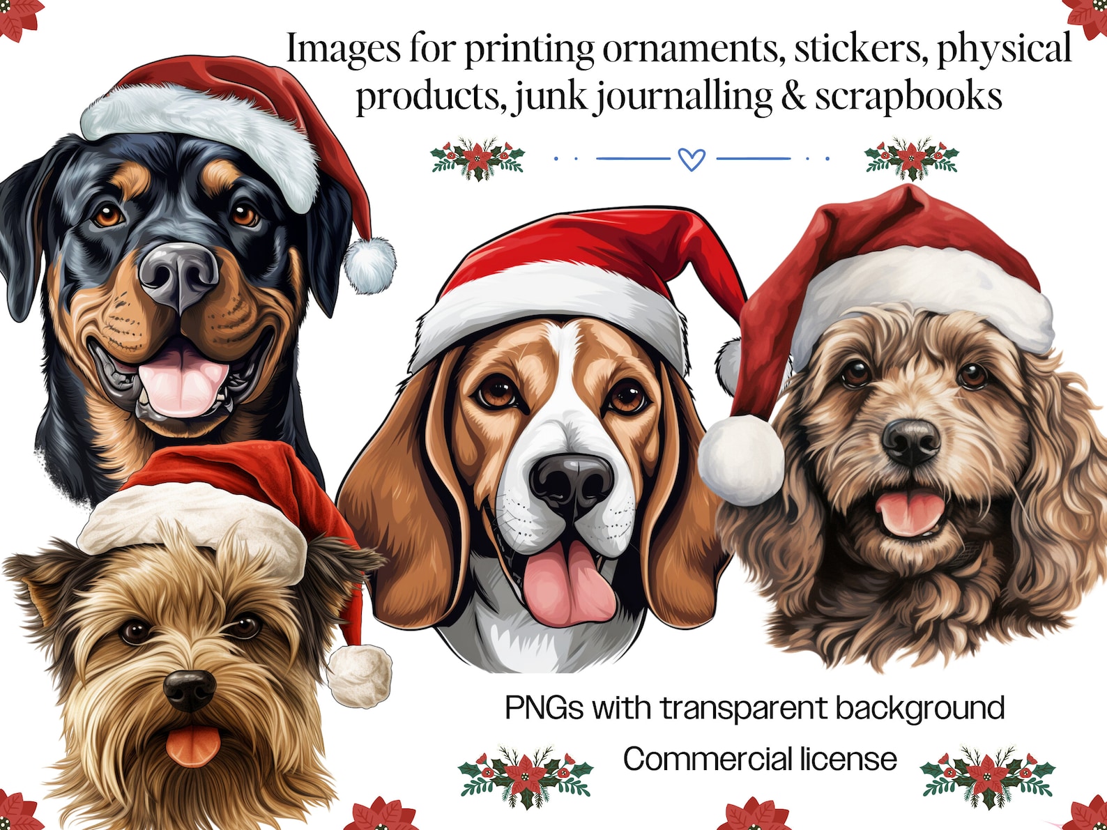 Christmas Dogs, 670 Santa Dogs PNG Clipart Bundle 111 Breeds, Christmas ...