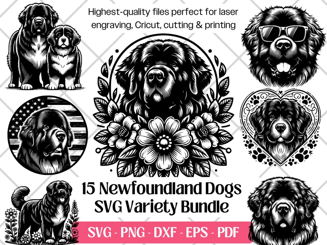 Newfoundland Dog SVG Bundle, Vector, PNG, Dxf, Eps,pdf, Cutting and ...