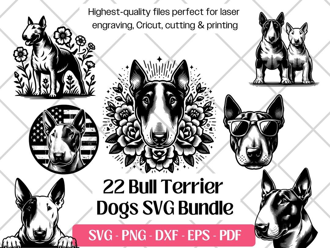 Bull Terrier SVG Bundle, Cute Dog Vector, PNG, DXF, Eps,pdf Cutting and ...