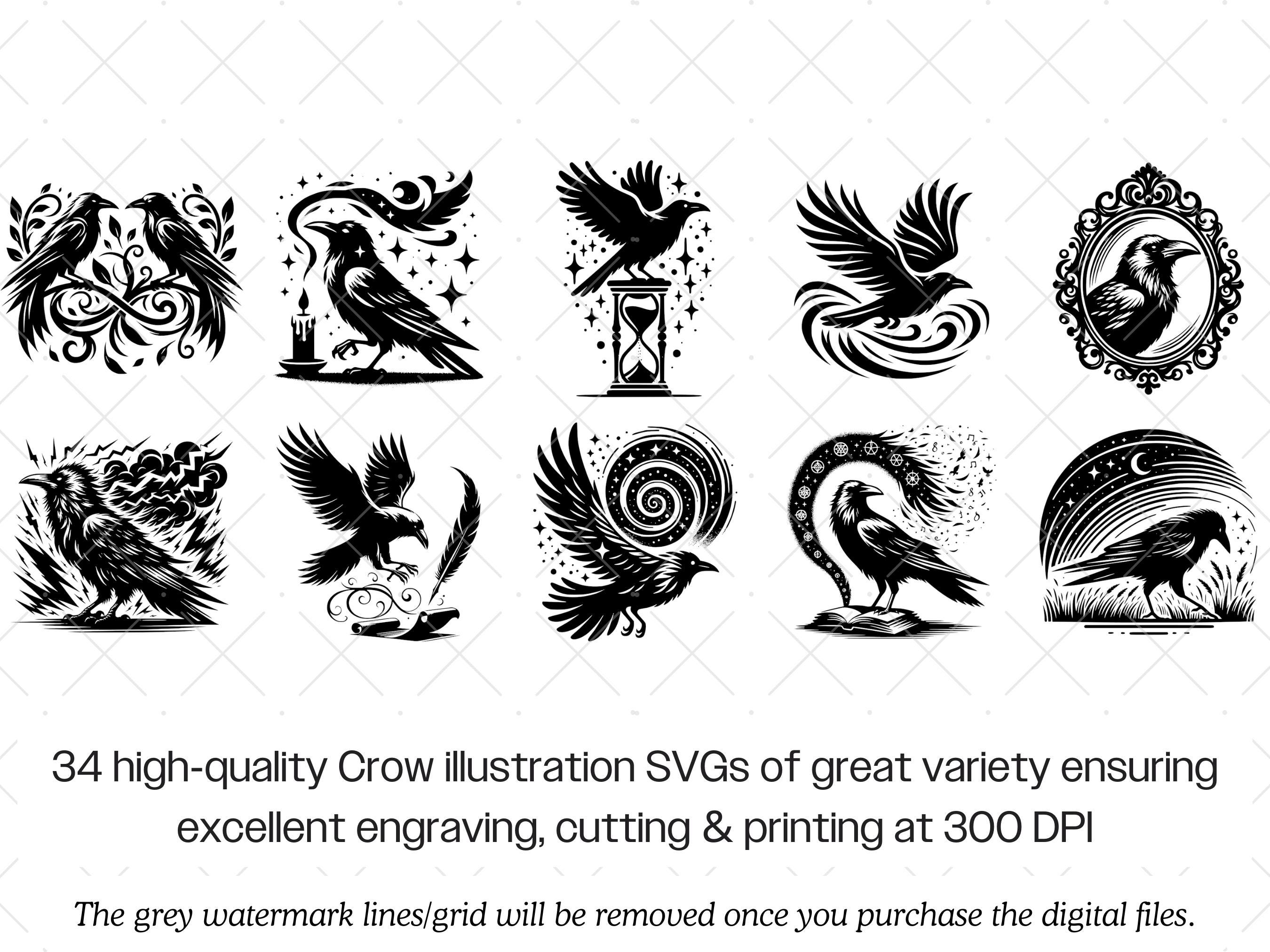 Crow SVG Bundle, Gothic Bird Silhouette Clipart Png Laser Engraving ...