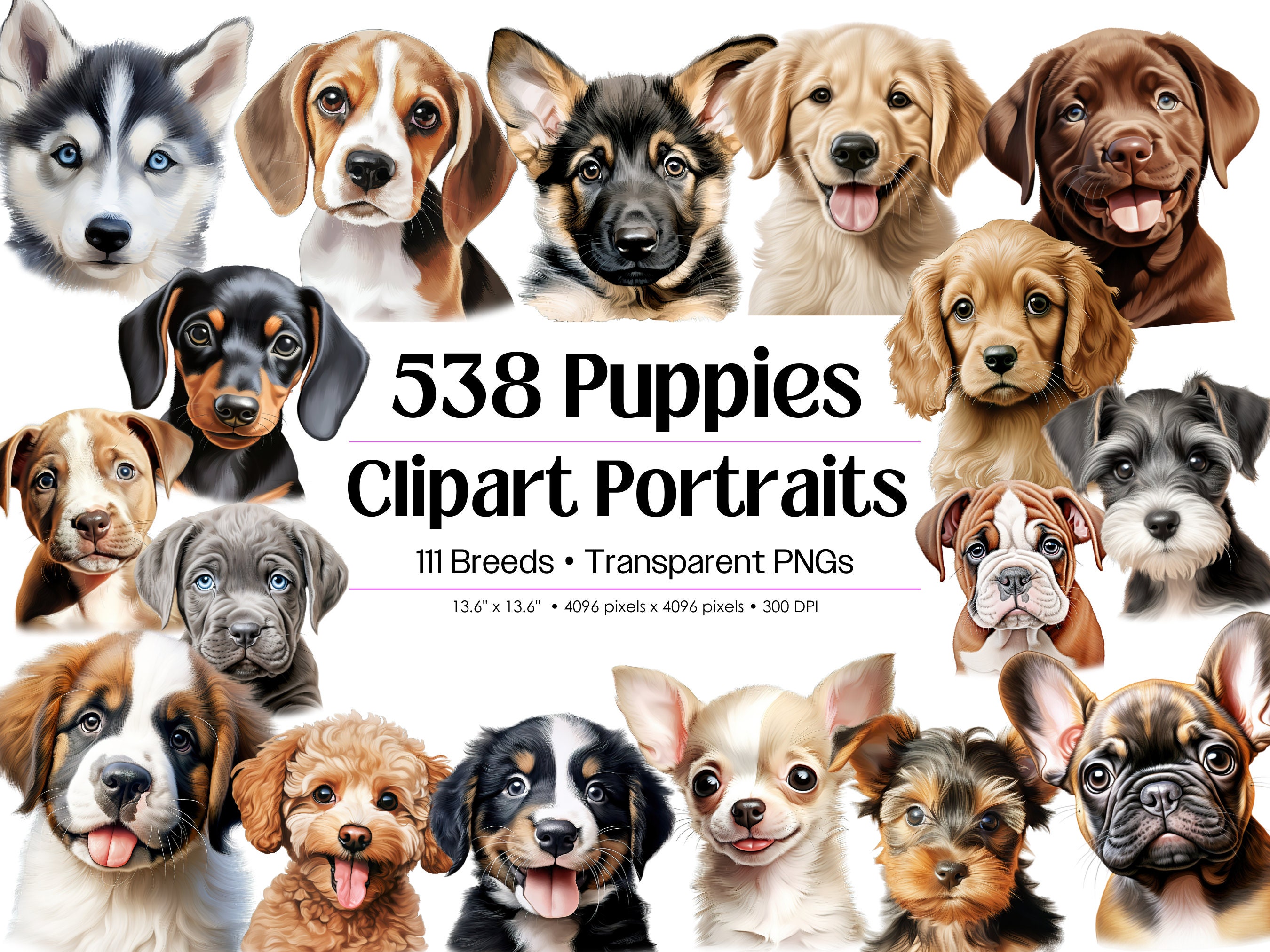 Puppy PNG Clipart Bundle, 538 Watercolor Cute Puppy Sublimation Designs ...
