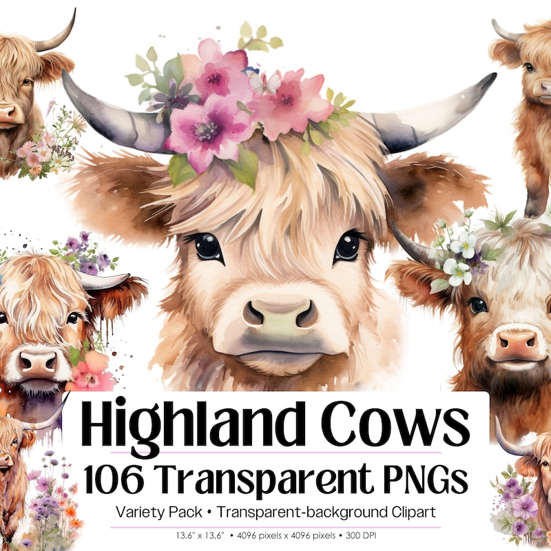 Pink Highland Cow Clip Art - Etsy UK