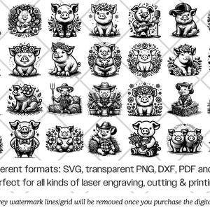 Pig SVG Bundle, Cutting Laser Engraving Files, Vector Art, PNG, DXF Eps ...
