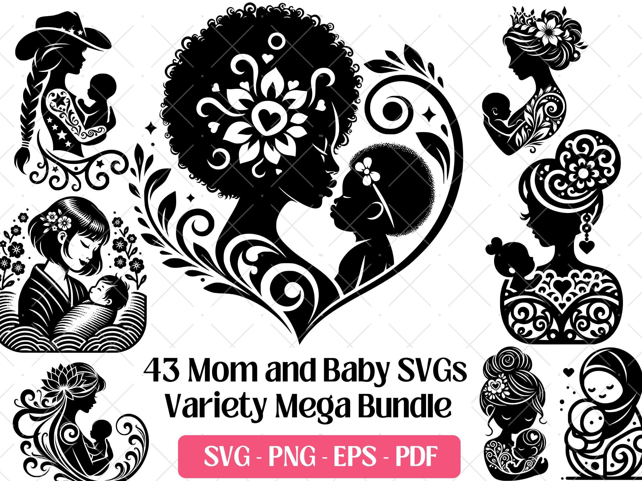 Mom Baby Silhouette SVG Bundle · Mothers Day Love Clipart PNG · Cricut ...