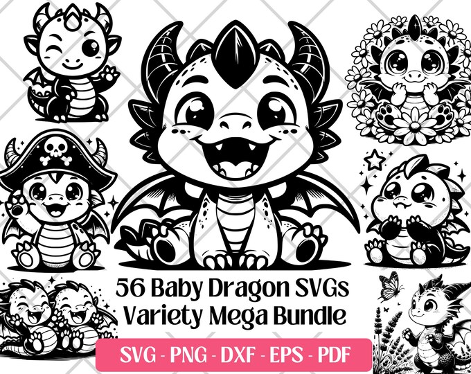 Cute Baby Dragon SVG, Dragon Outline Vector, Cute Little Dragon Svg ...