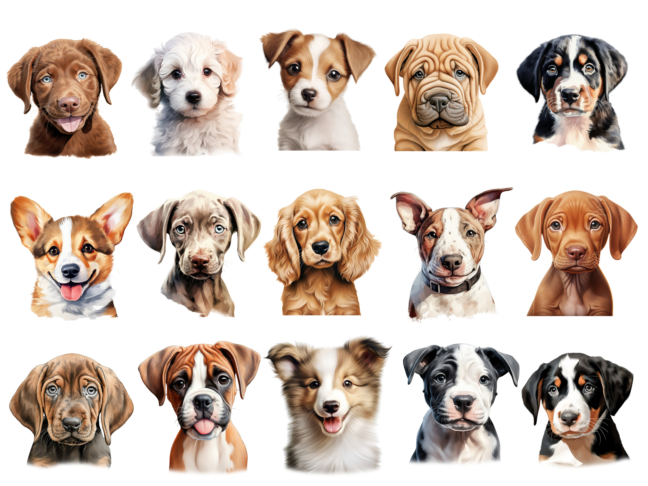 Puppy PNG Clipart Bundle, 538 Watercolor Cute Puppy Sublimation Designs ...