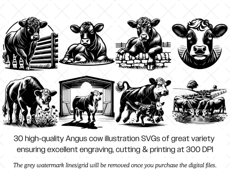 Angus Cow SVG Bundle · Farm Animal Ranch Clipart PNG PDF · Cricut Laser ...