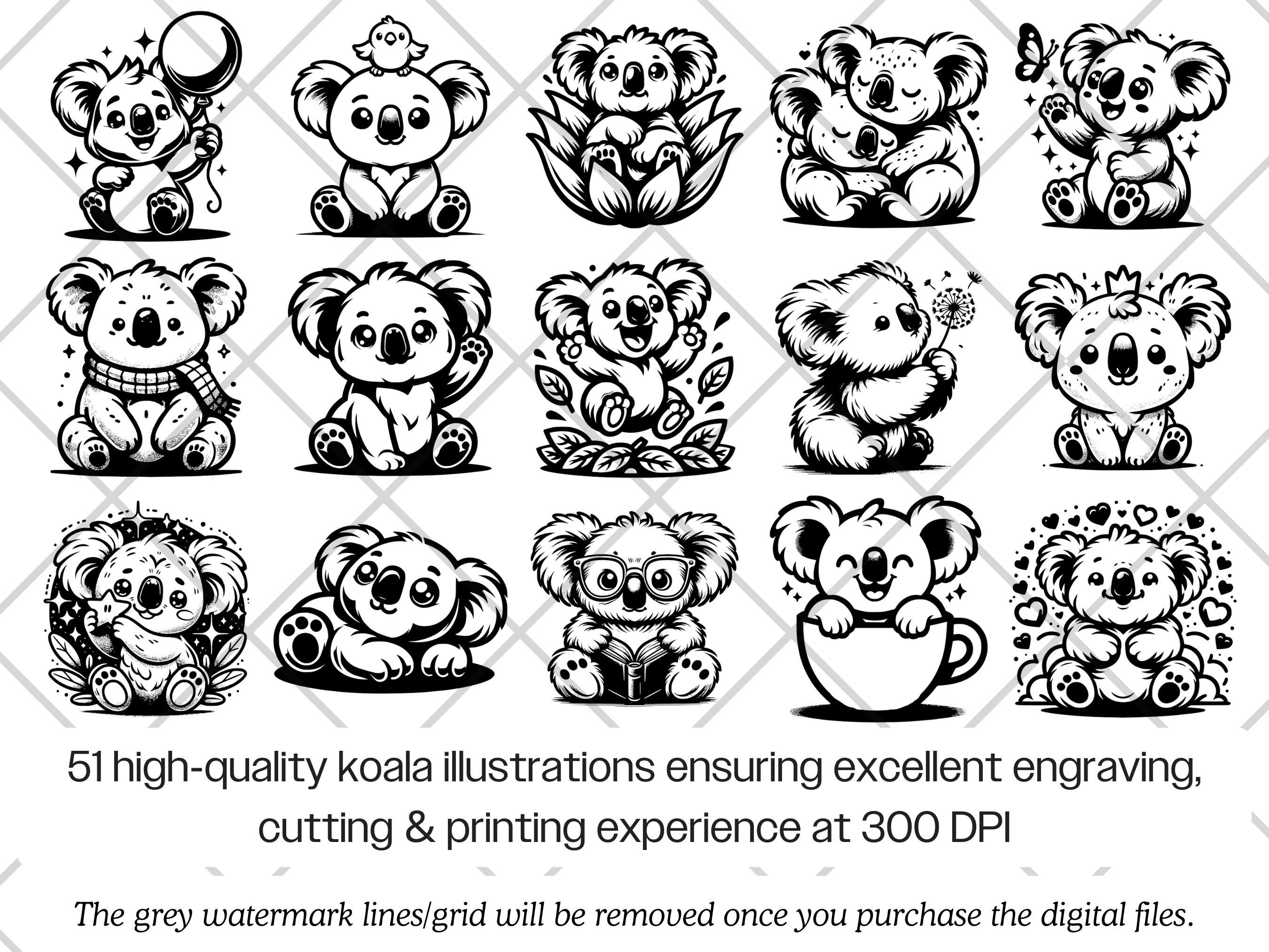 Cute Koala SVG Bundle, PNG, DXF Eps Pdf, Laser Engraving Cutting Files ...