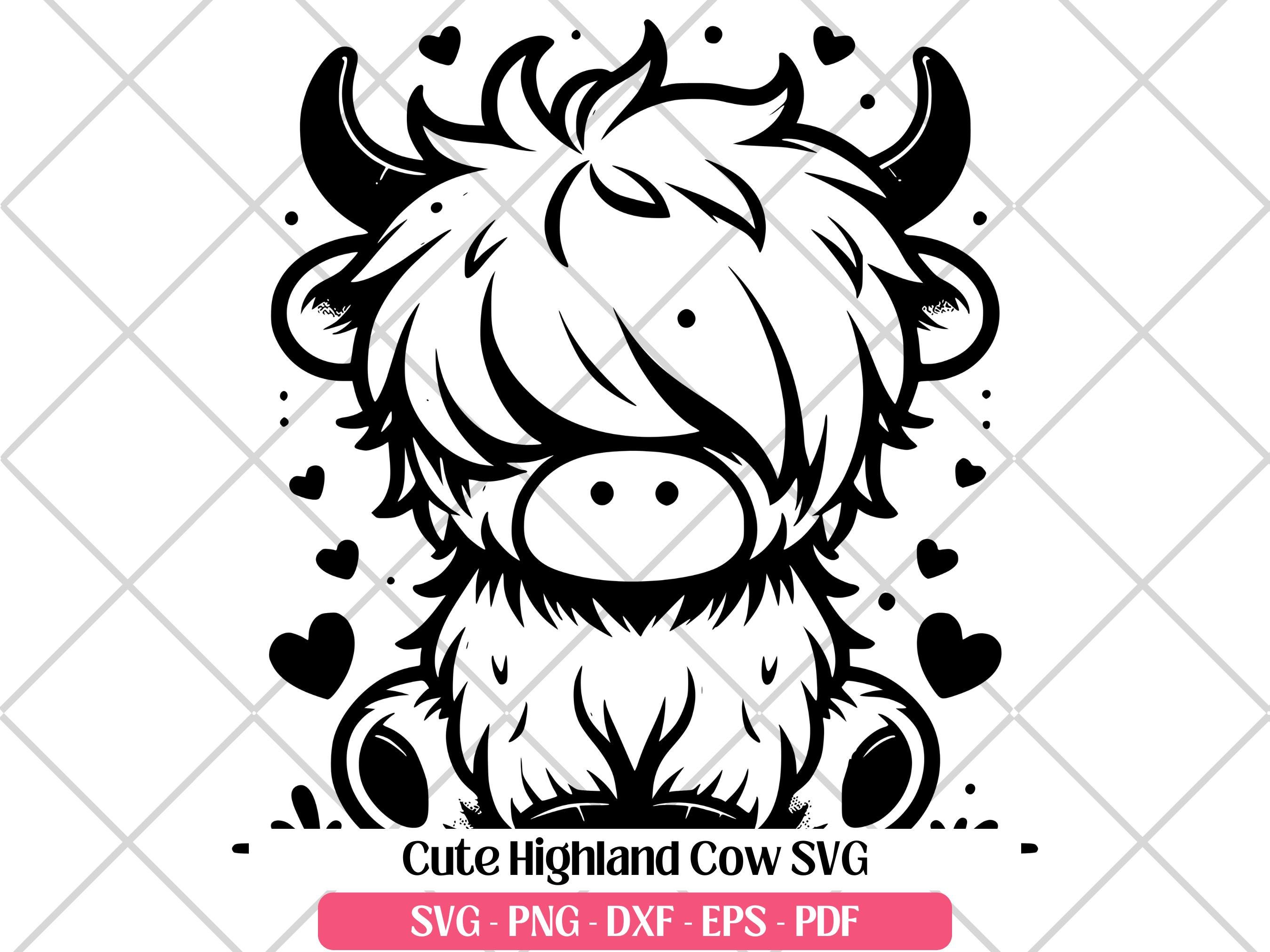 Baby Highland Cow SVG, Hearts Clipart Png, Laser Cutting Engraving File ...