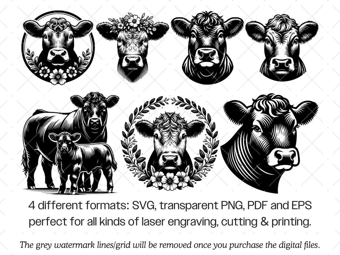 Angus Cow SVG Bundle · Farm Animal Ranch Clipart PNG PDF · Cricut Laser ...