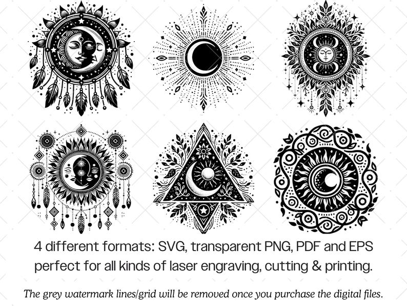 Sun and Moon SVG Bundle, Celestial Mystical Boho Clipart (png, Eps, Pdf ...