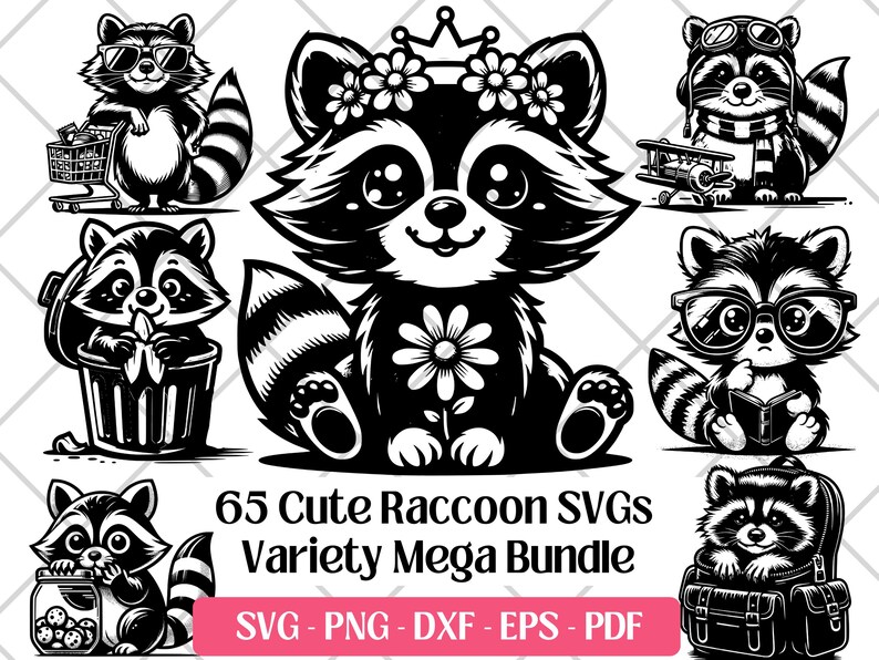 Cute Raccoon SVG Bundle · Funny Floral Baby Animal Raccoon Design ...