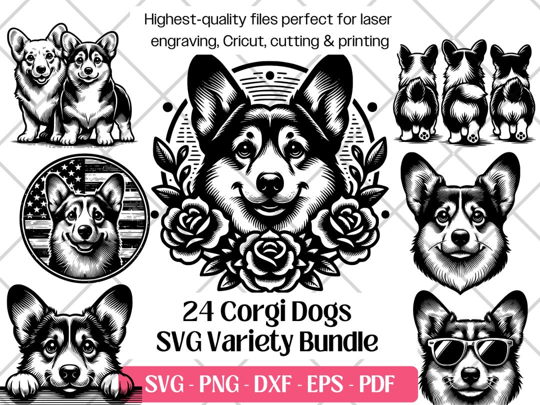 Corgi SVG Bundle, PNG, DXF, Eps, Vector Pdf Cutting and Laser Engraving ...
