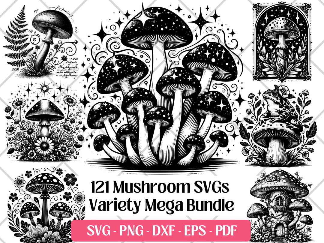 Mushroom SVG Bundle, Celestial Magical Boho Clipart (pdf, Png, Dxf, Eps ...