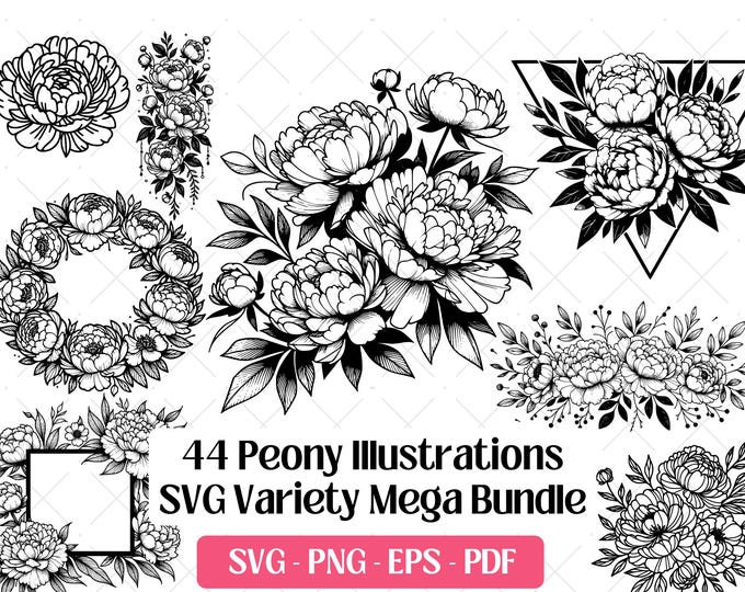Peony Svg, Peony Png, Wedding Peony Svg, Peony Line Art, Wildflower ...