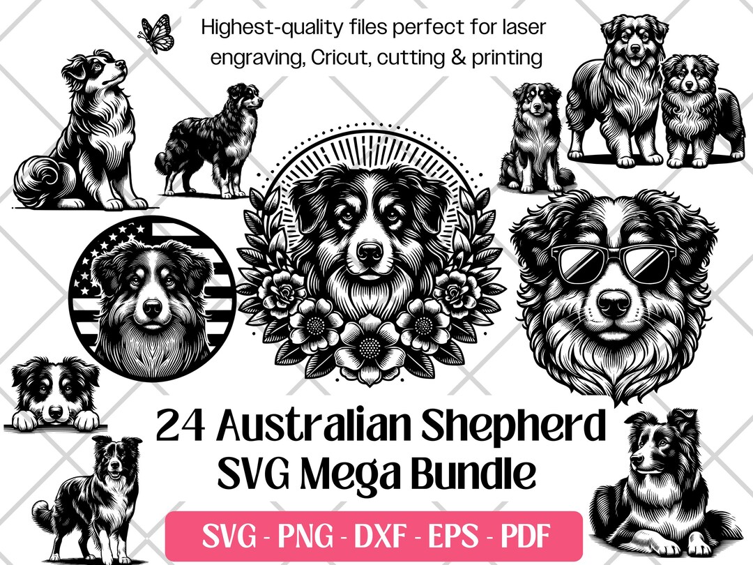 Australian Shepherd SVG Bundle, Dog Vector, PNG, DXF, Eps, Pdf Cutting ...