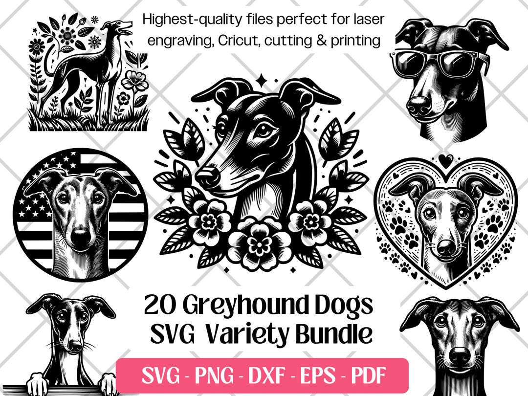 Greyhound SVG Bundle, Vector, PNG, Dxf, Eps,pdf, Cutting and Laser ...