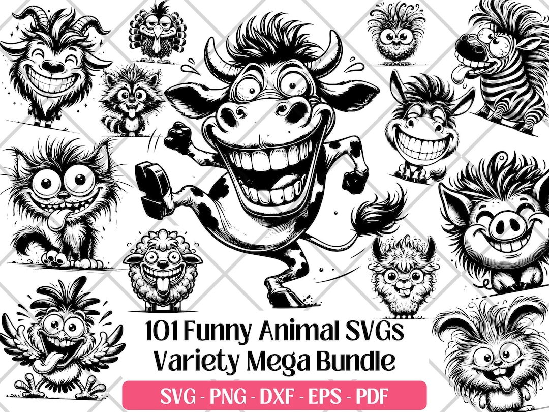 Funny Cartoon Animal SVG Bundle · Quirky Clipart PNG · Cricut Files - Etsy