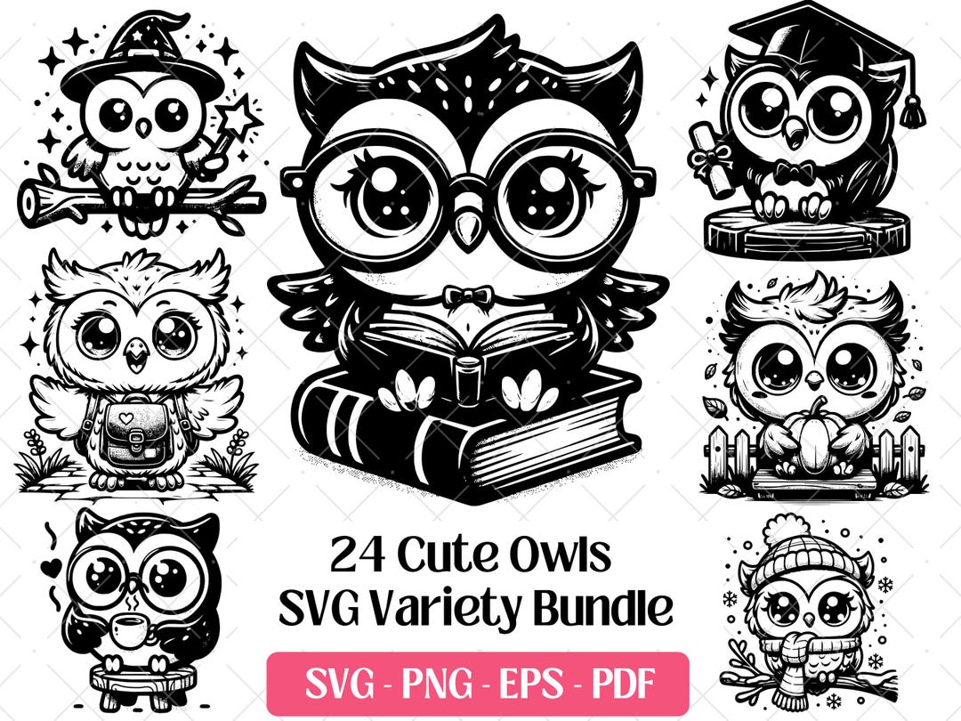 Cute Baby Owl SVG Bundle, Cutting Files, Vector Art, PNG Eps Pdf, Laser ...
