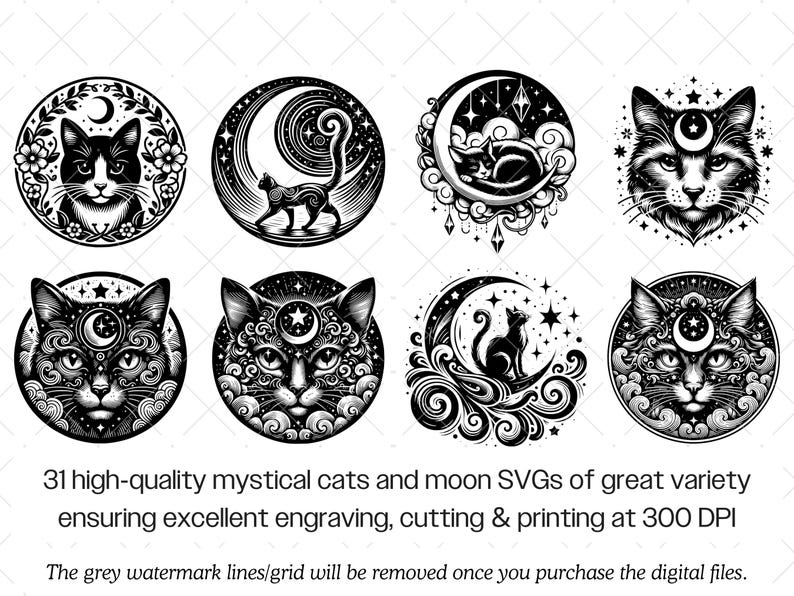 Mystical Cat Moon SVG Bundle · Celestial Witchy Clipart PNG PDF ...