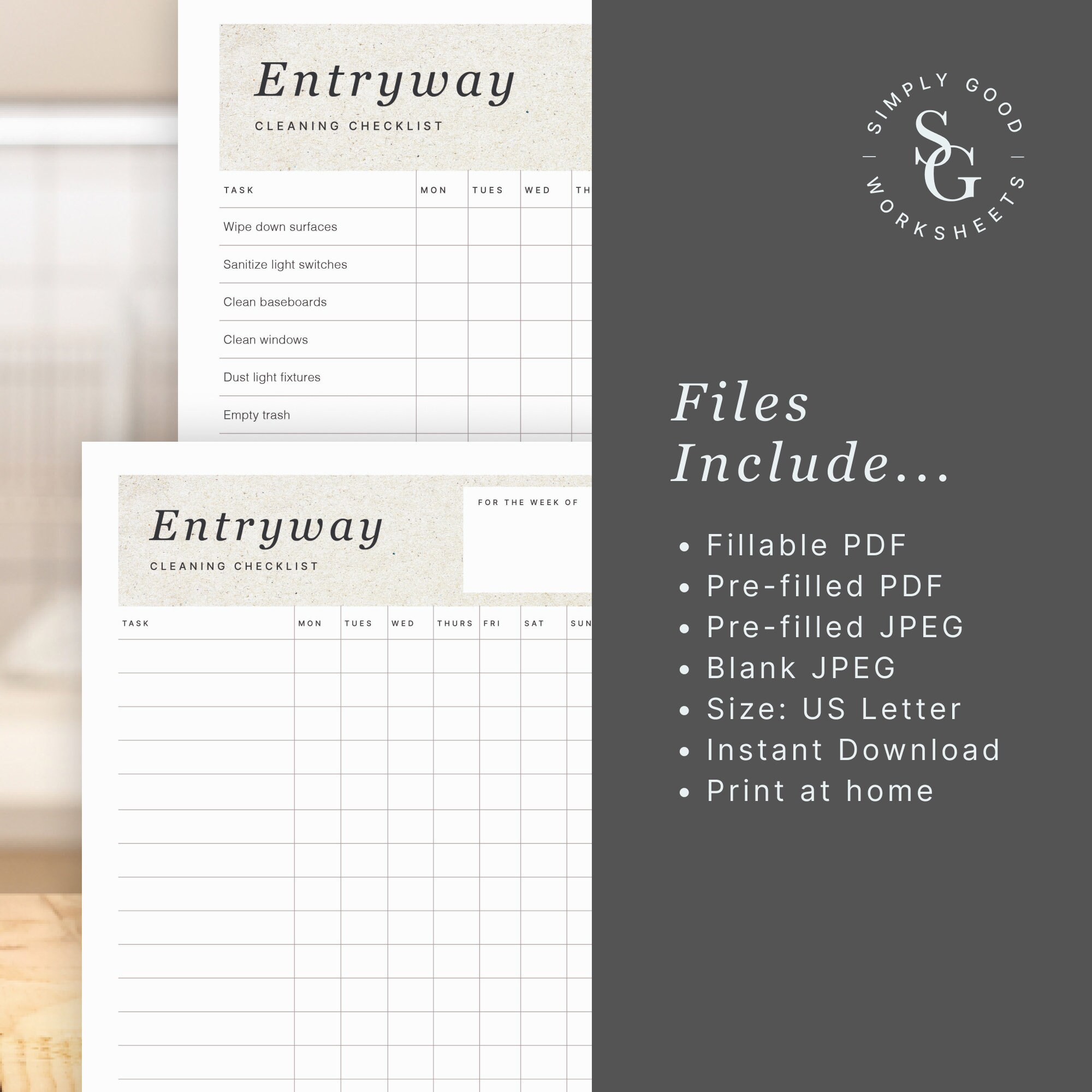 Entryway Cleaning Checklist by Week, Printable Download, Fillable PDF ...