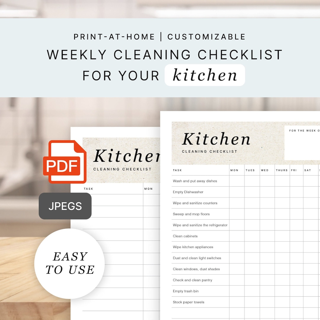 Kitchen Cleaning Checklist by Week, Printable Download, Fillable PDF ...
